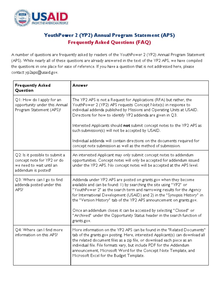 YP2 - Annual Program Statement FAQs | PDF | Addendum | Computer File