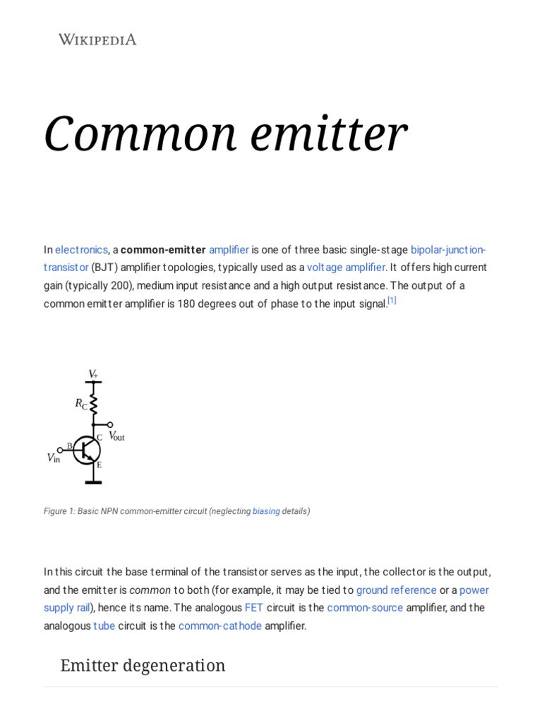 Common Emitter - Wikipedia | PDF | Amplifier | Electrical Engineering
