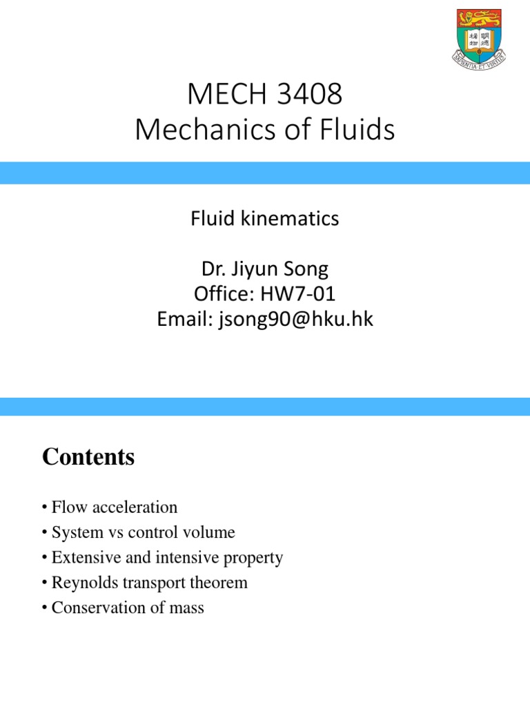 Fluid Mechanics Lecture on Flow Acceleration, Reynolds Transport ...
