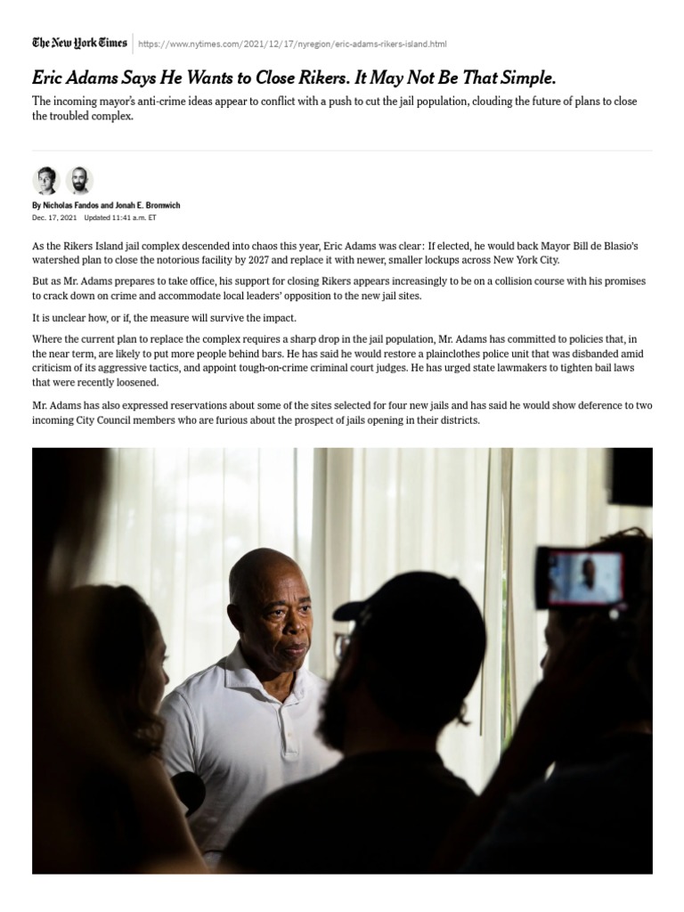 Eric Adams Says He Wants To Close Rikers. It May Not Be That Simple ...