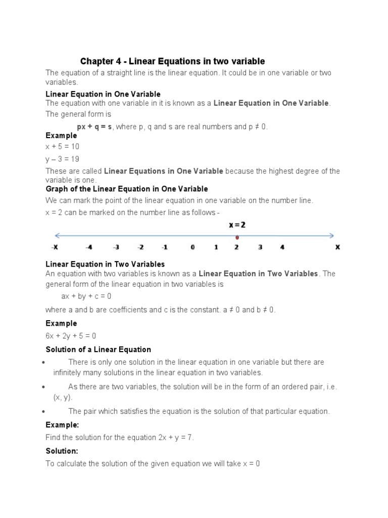 Chapter 4 - Linear Equations in Two Variable | PDF | Equations ...