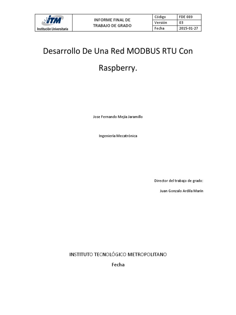 Desarrollo de Una Red MODBUS RTU Con Raspberry | PDF | Modelo osi | Ascii