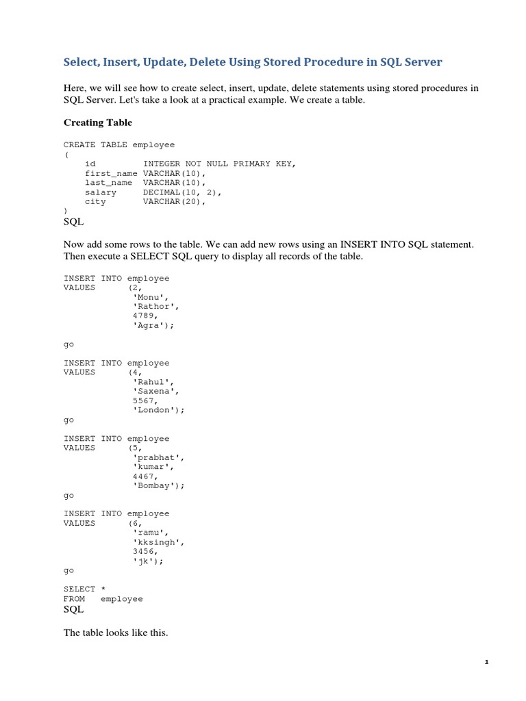 Select Update Delete SQL Server | PDF | Sql | Microsoft Sql Server