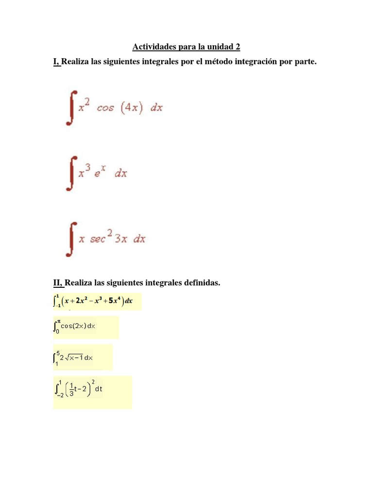 Métodos para resolver integrales definidas y por partes | PDF