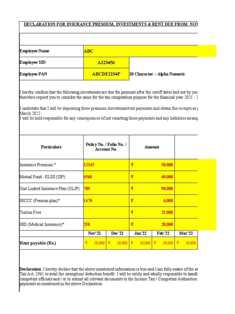Declaration For Future Payment | PDF | Insurance | Receipt