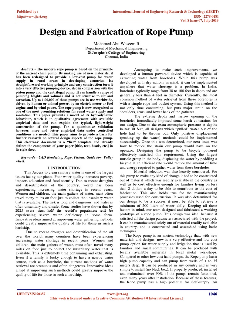 Efficient Rope Pump Design for Water Supply | PDF | Pump | Pipe (Fluid ...