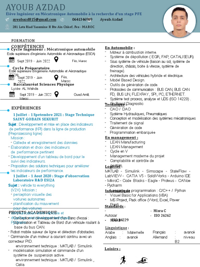 Exemple CV Automobile | PDF | Voitures | Ingénierie des systèmes