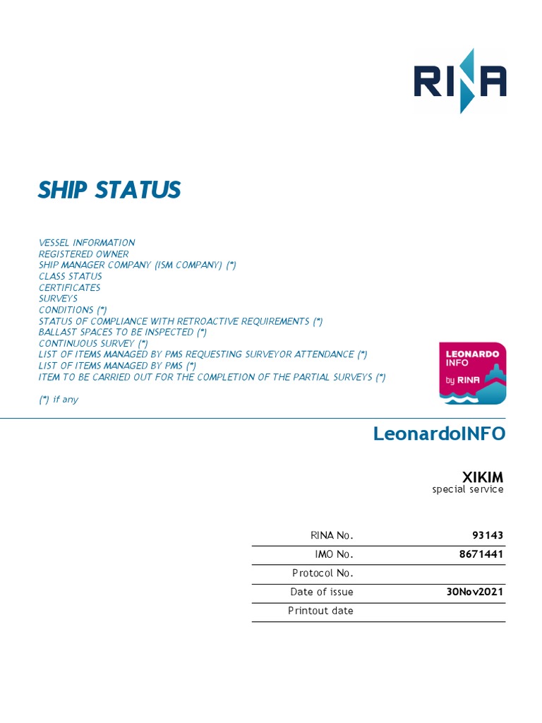 Ship Status RINA | PDF | Tonnage | Watercraft