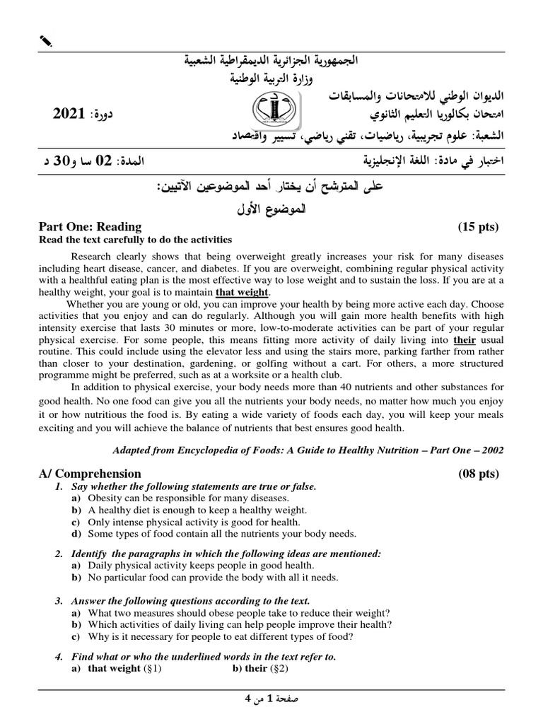 English Sci Bac2021 | Download Free PDF | Obesity | Physical Fitness