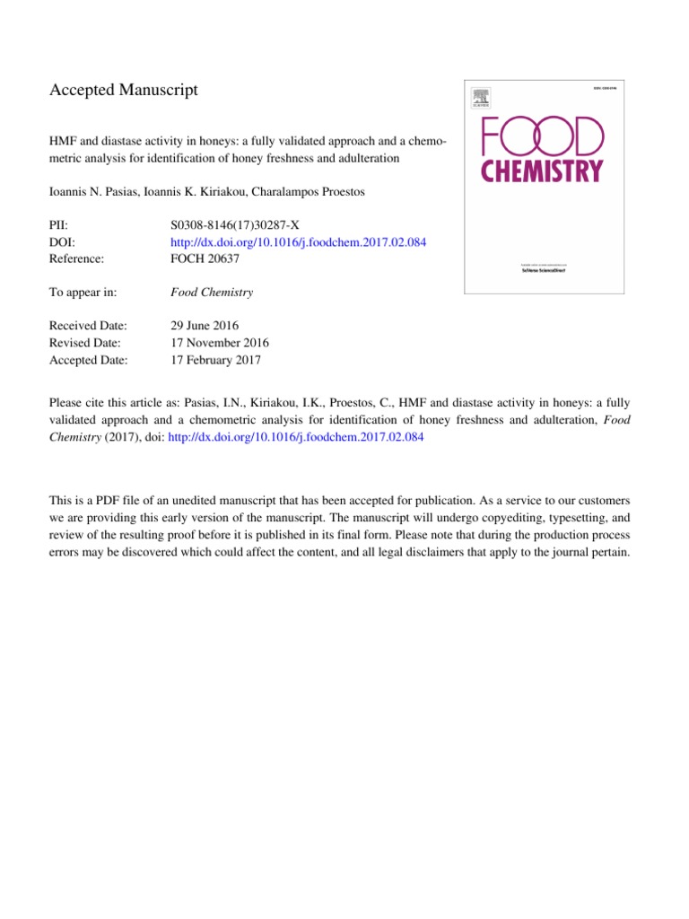 HMF and Diastase Activity in Honeys | PDF | Uncertainty | Detection Limit