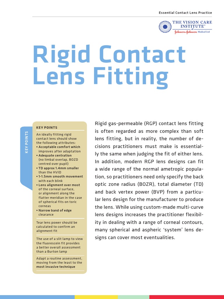 Rigid Contact Lens Fitting: Key Points | PDF | Contact Lens | Cornea
