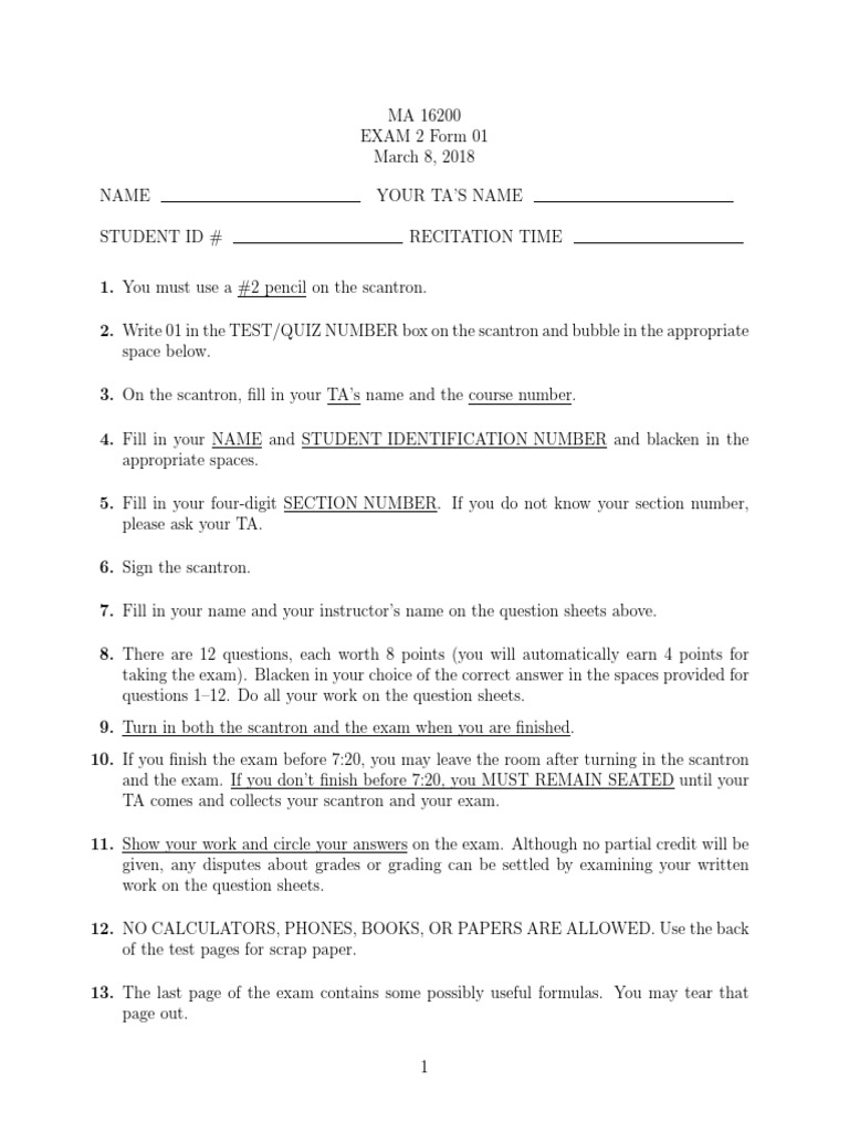 Calculus 2 Practice Exam #2 | PDF | Test (Assessment) | Trigonometric ...