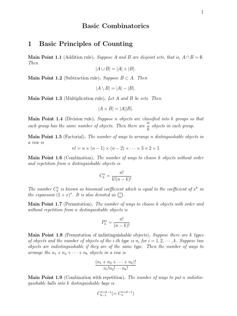 Basic Combinatorics 1 Basic Principles of Counting | PDF ... Basic Combinatorics 1 Basic Principles of Counting | PDF ...