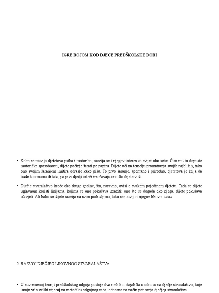 Igranje Bojom Kod Djece Predskolske Dobi | PDF