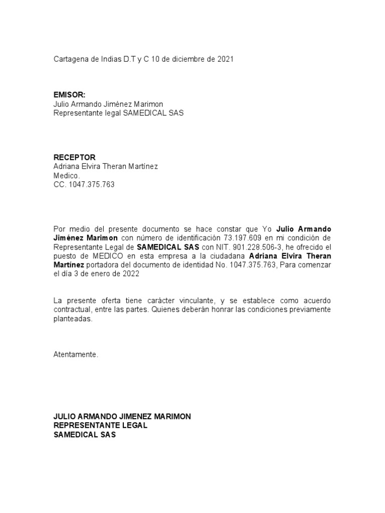 Cartas de Intencion Laboral | PDF