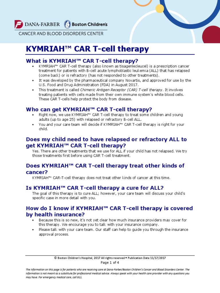 Kymriah Car T Cell Therapy Faq | PDF | Biology | Clinical Medicine