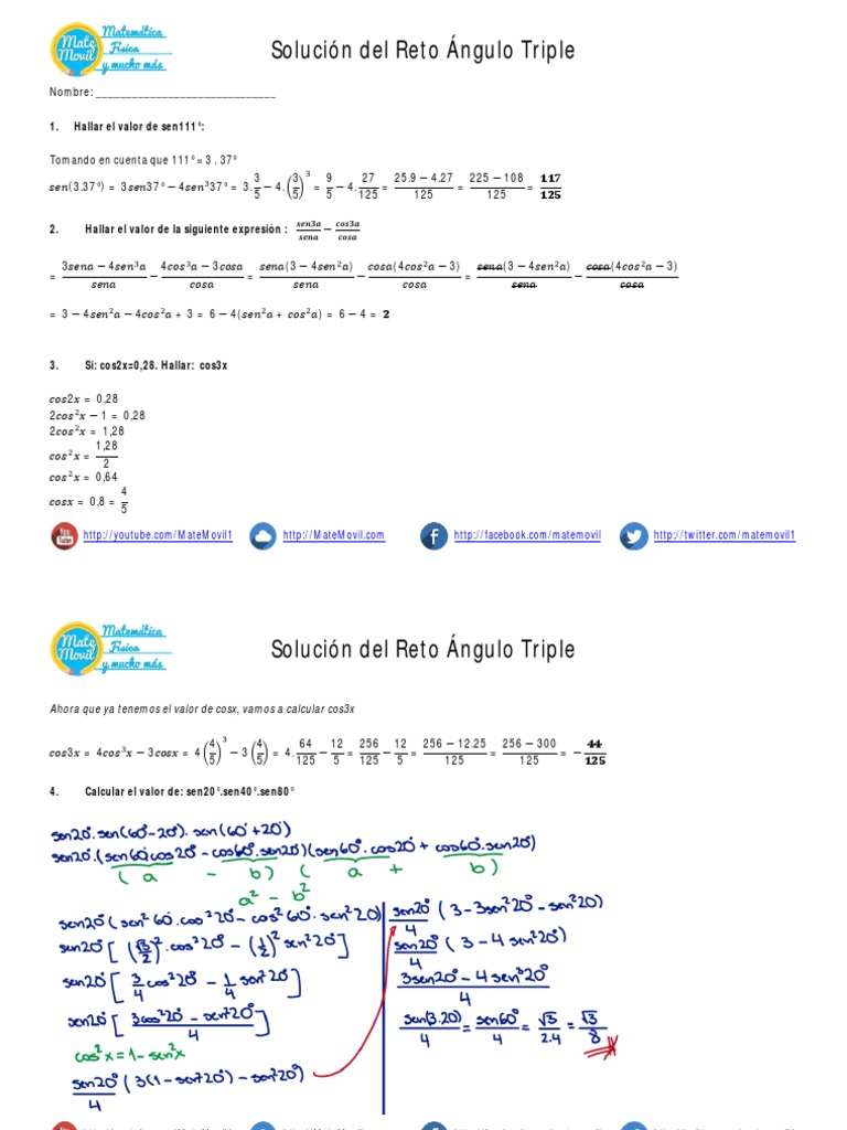 Ángulo Triple Ejercicios Resueltos PDF | PDF