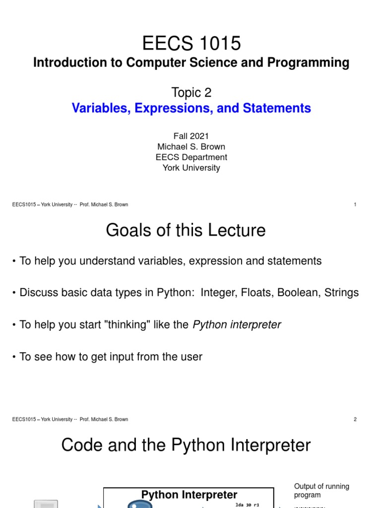 Topic2 Variables Expression Statements | PDF | Variable (Computer ... Topic2 Variables Expression Statements | PDF | Variable (Computer ...