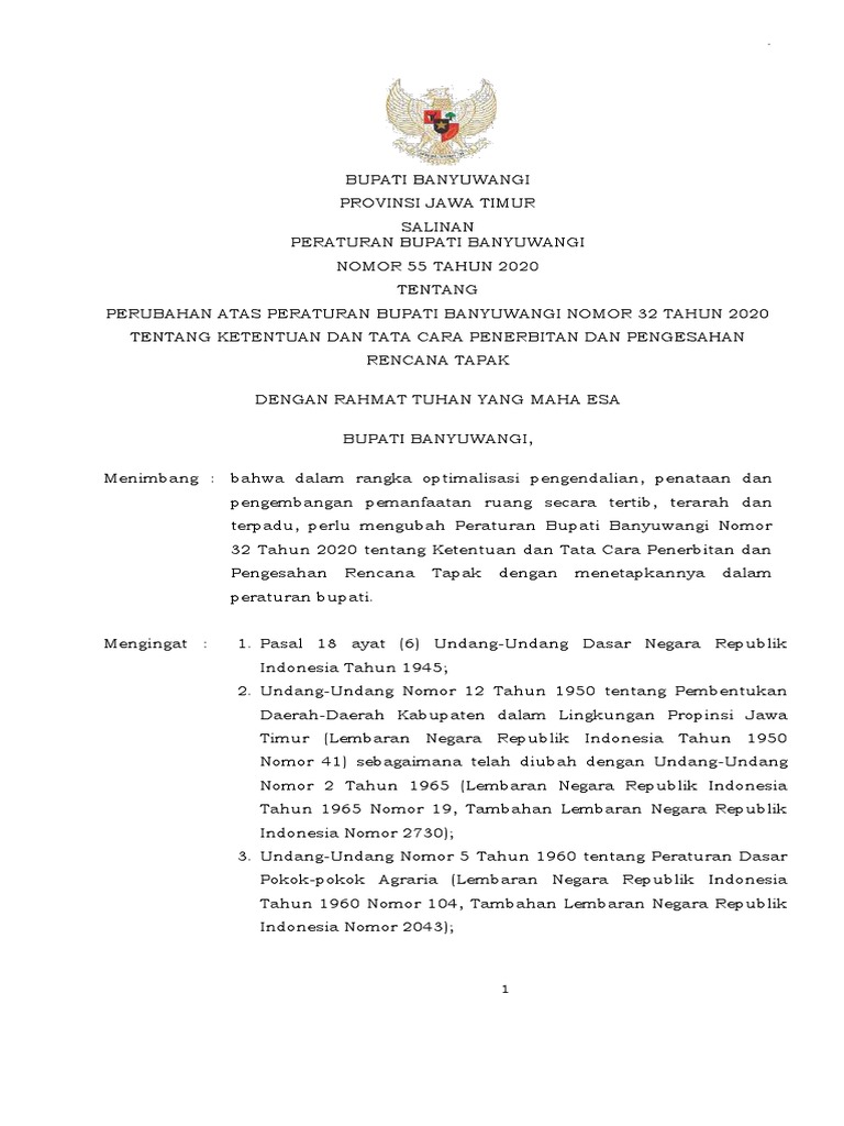 PERBUP NO 55 TAHUN 2020 Perubahan Site Plan | PDF