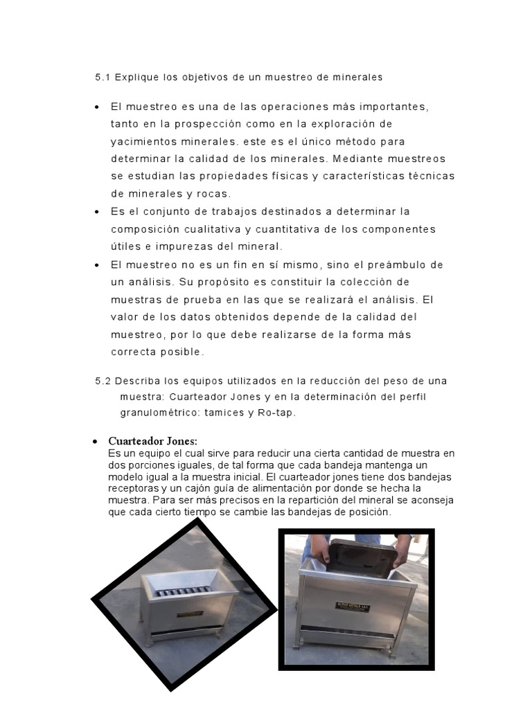 5.1 Explique Los Objetivos de Un Muestreo de Minerales: Cuarteador ...