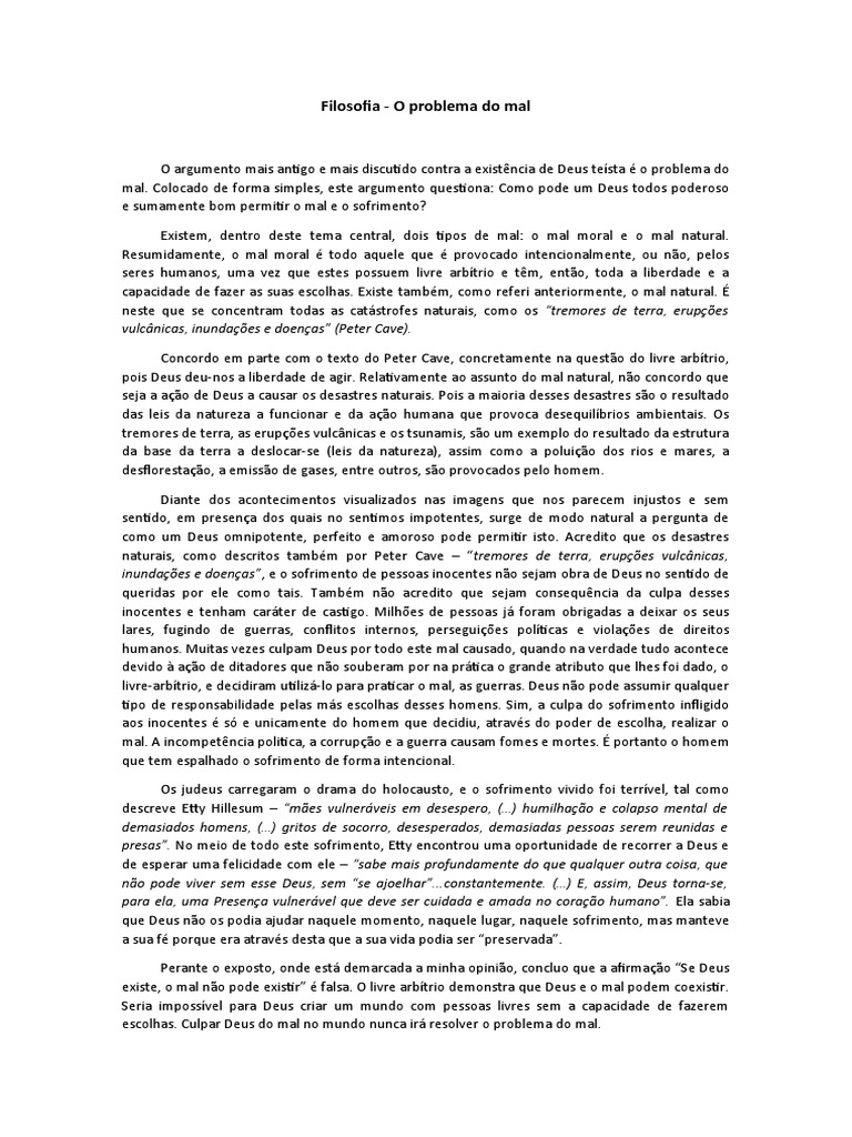 O Problema Do Mal | PDF | Deus | Livre arbítrio
