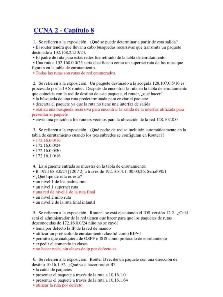 Ccna 2 Capitulo 8 Pdf Enrutador Computación Enrutamiento