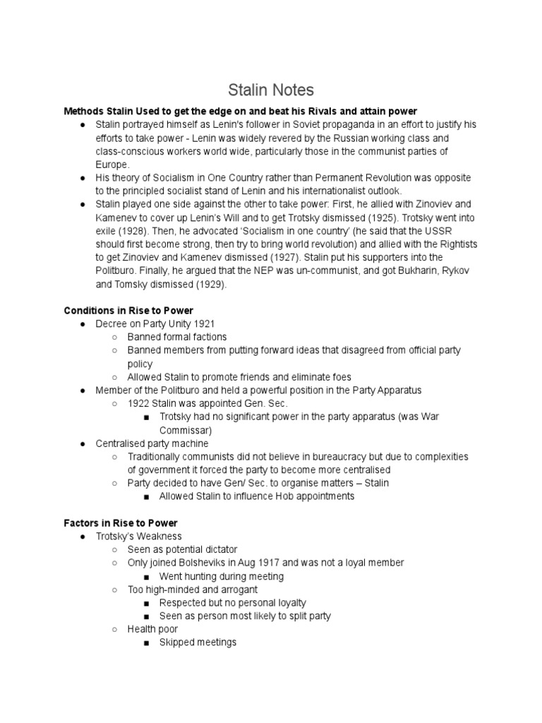 IB History Stalin Notes | PDF | Joseph Stalin | Leon Trotsky