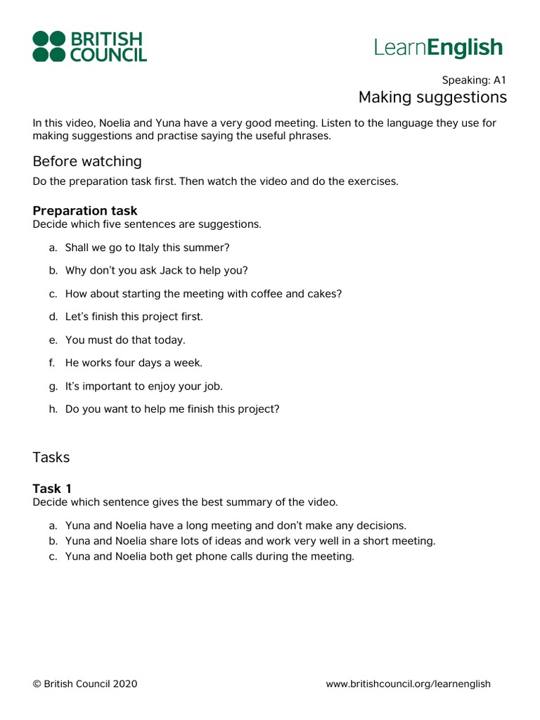 A1 English: Making Suggestions | PDF | Career & Growth | Language Arts ...