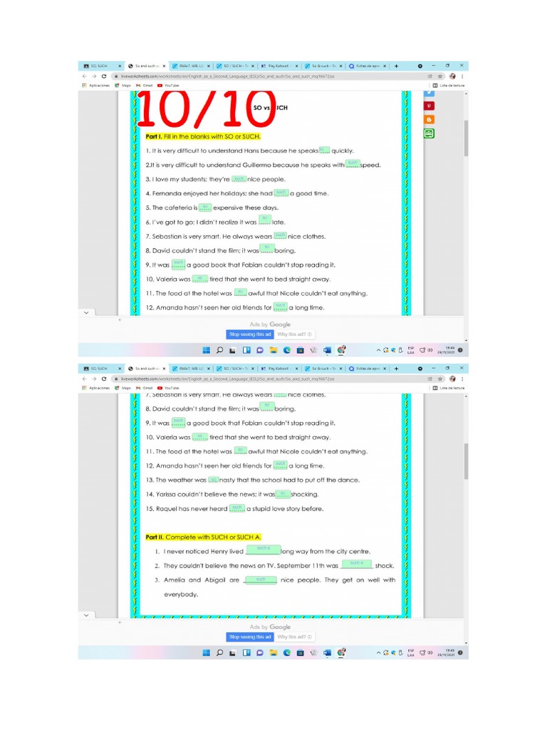 Write 10 Sentences Using | PDF