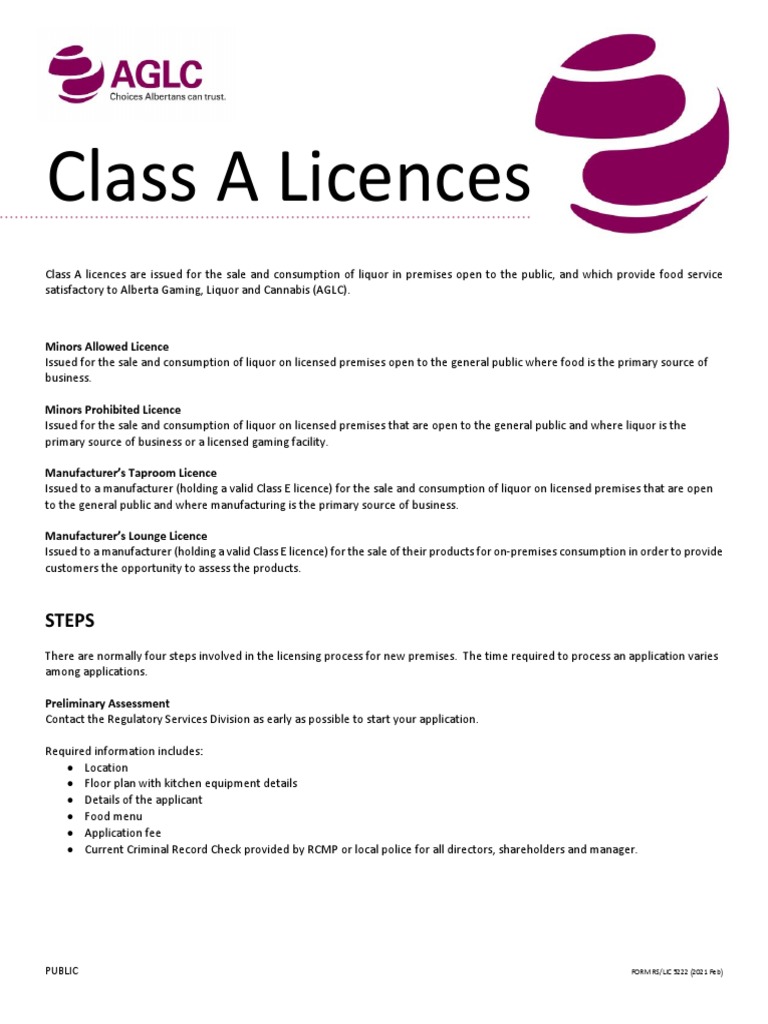 Class A Licences: Steps | PDF | License