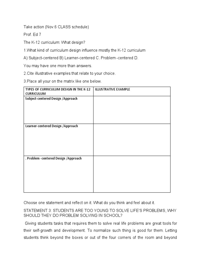 Types of Curriculum Design in The K-12 Curriculum Illustrative Example ...