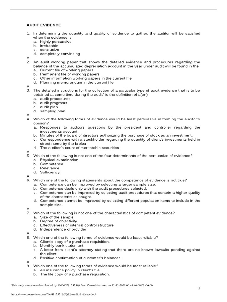 Audit Evidence | PDF | Audit | Financial Audit