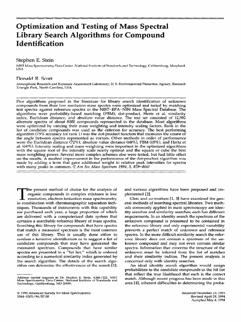 Optimization and Testing of Mass Spectral Library Search Algorithms For ...