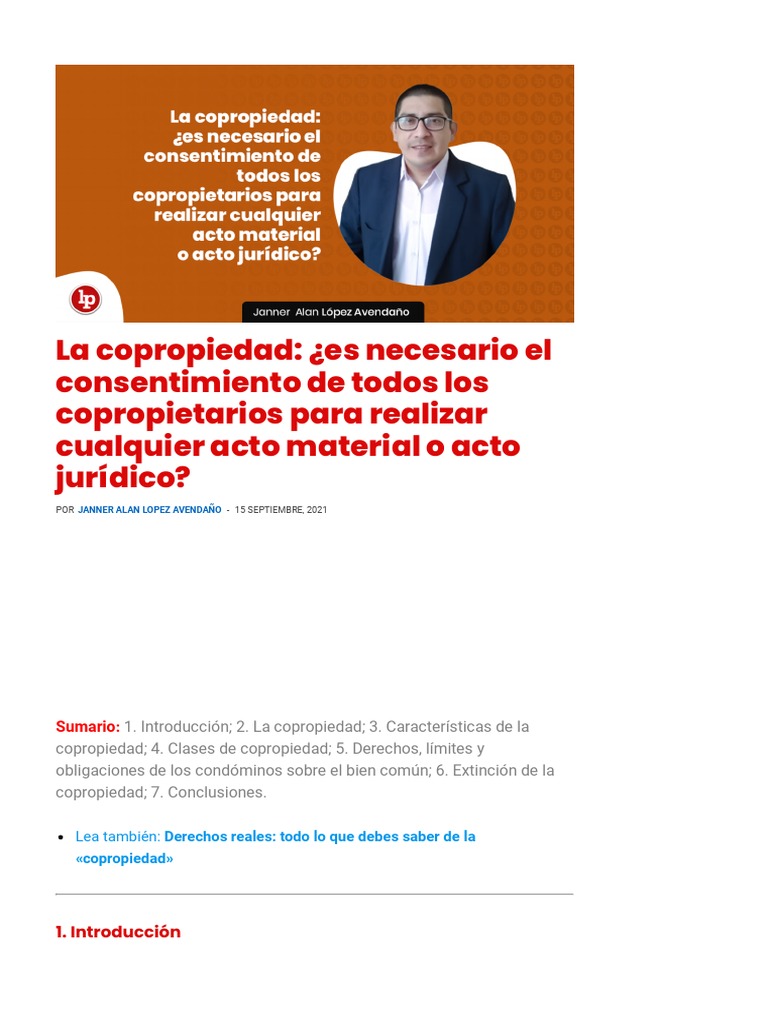 La Copropiedad - ¿Es Necesario El Consentimiento de Todos Los ...