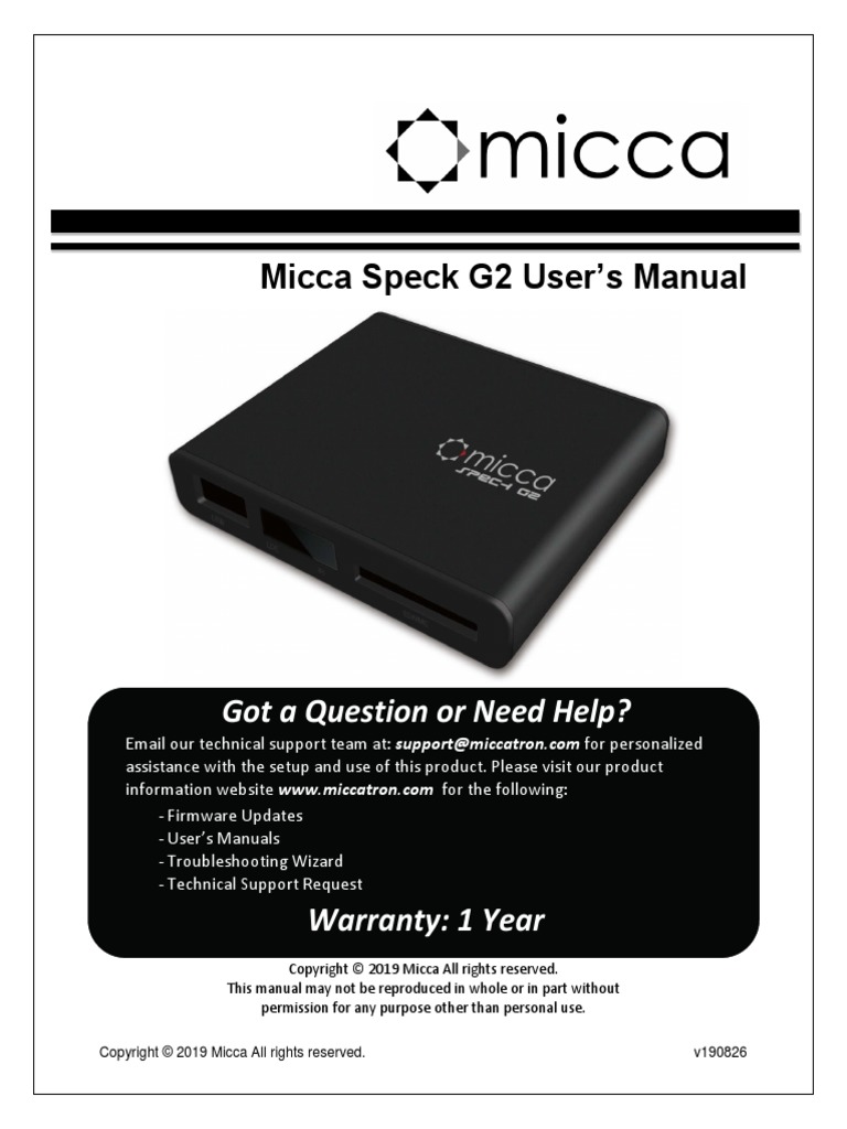 Micca Speck G2 User's Manual: Got A Question or Need Help? | PDF | Hdmi ...
