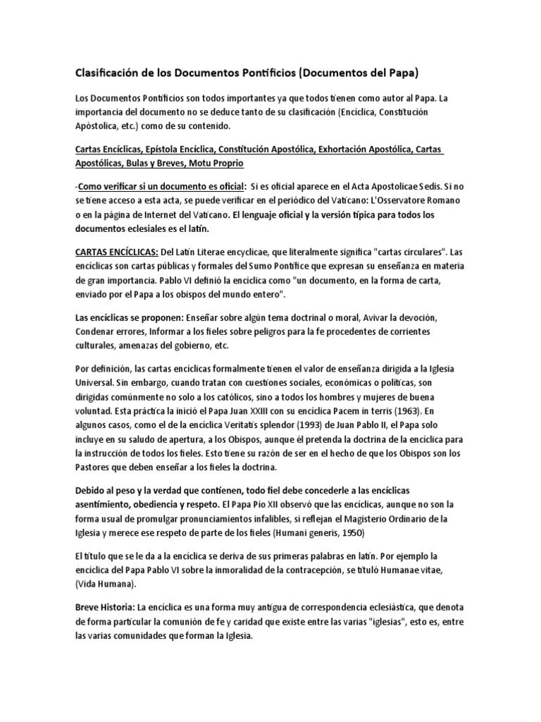 Clasificación de Documentos Pontificios | PDF | Iglesia Católica | Papa