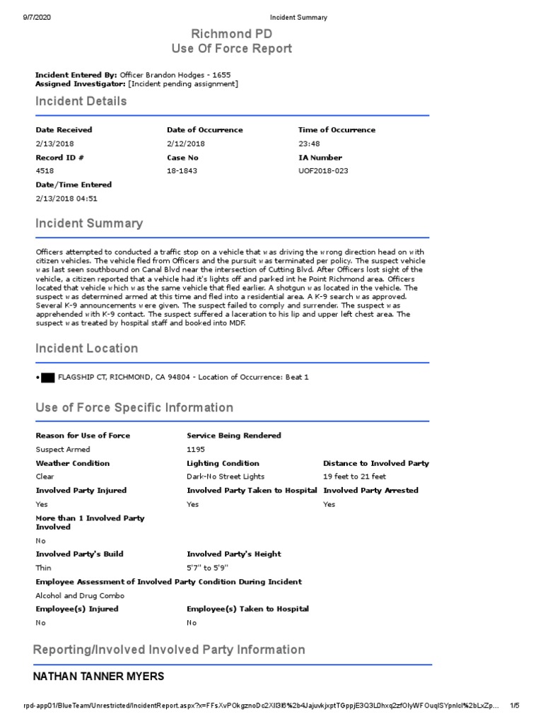 Richmondpolicedeptbrandonhodges02132018 - Report Redacted | PDF ...