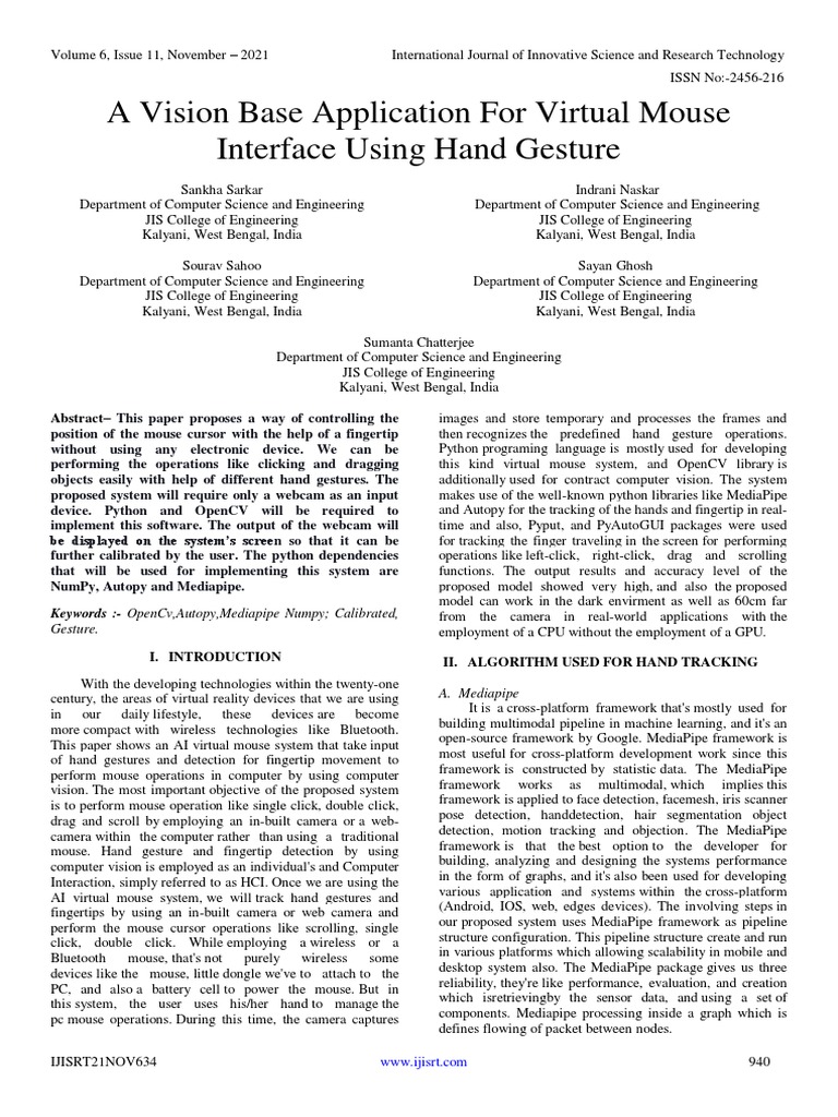 A Vision Base Application For Virtual Mouse Interface Using Hand ...