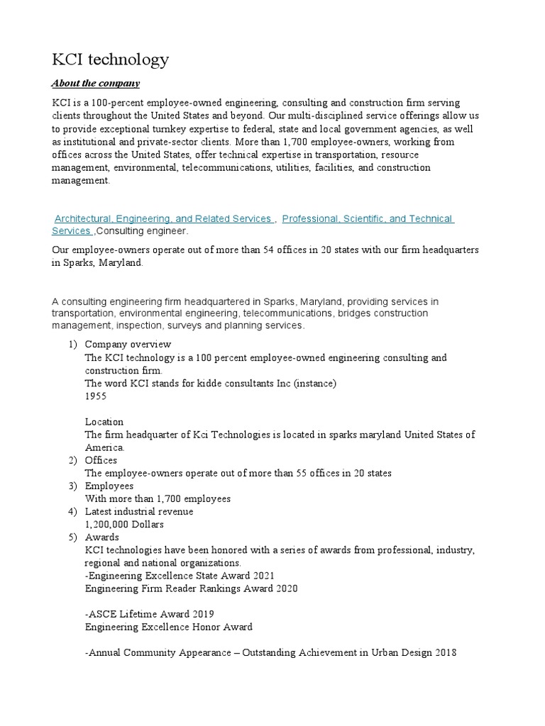KCI Technology: About The Company | PDF | Infrastructure | Engineering