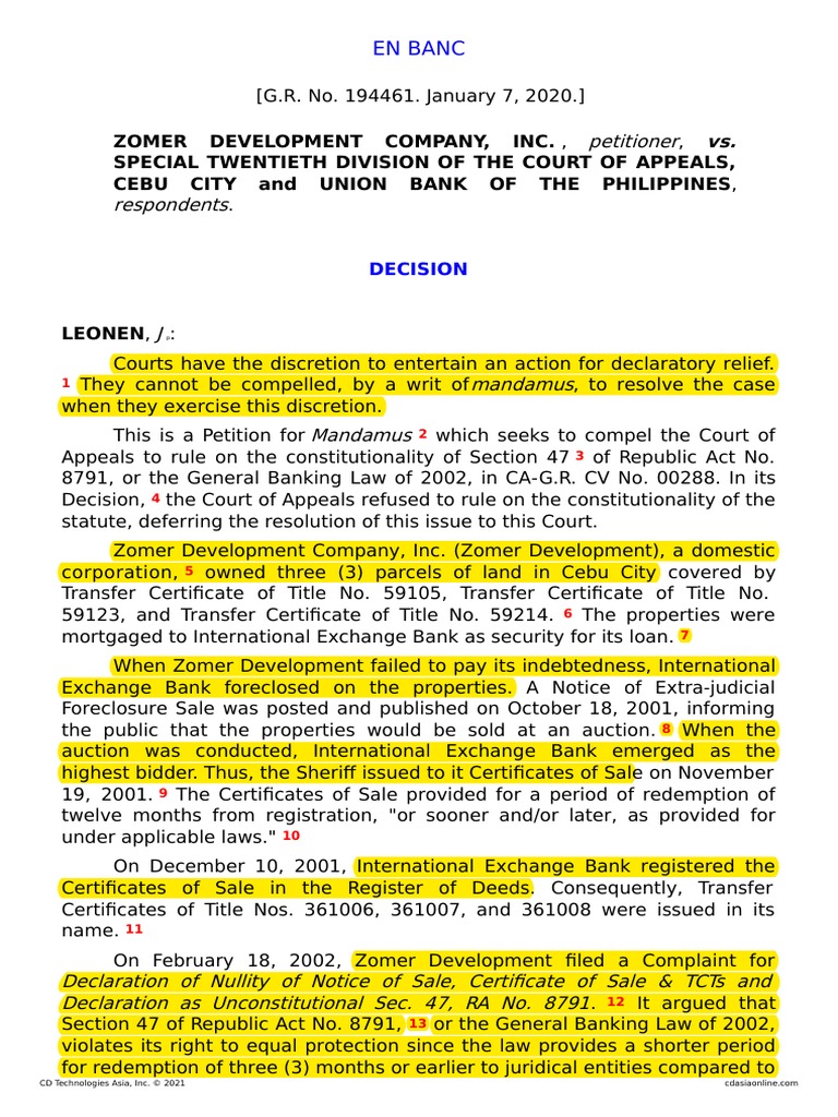 Mandamus Petition on Banking Law Constitutionality | PDF | Foreclosure ...