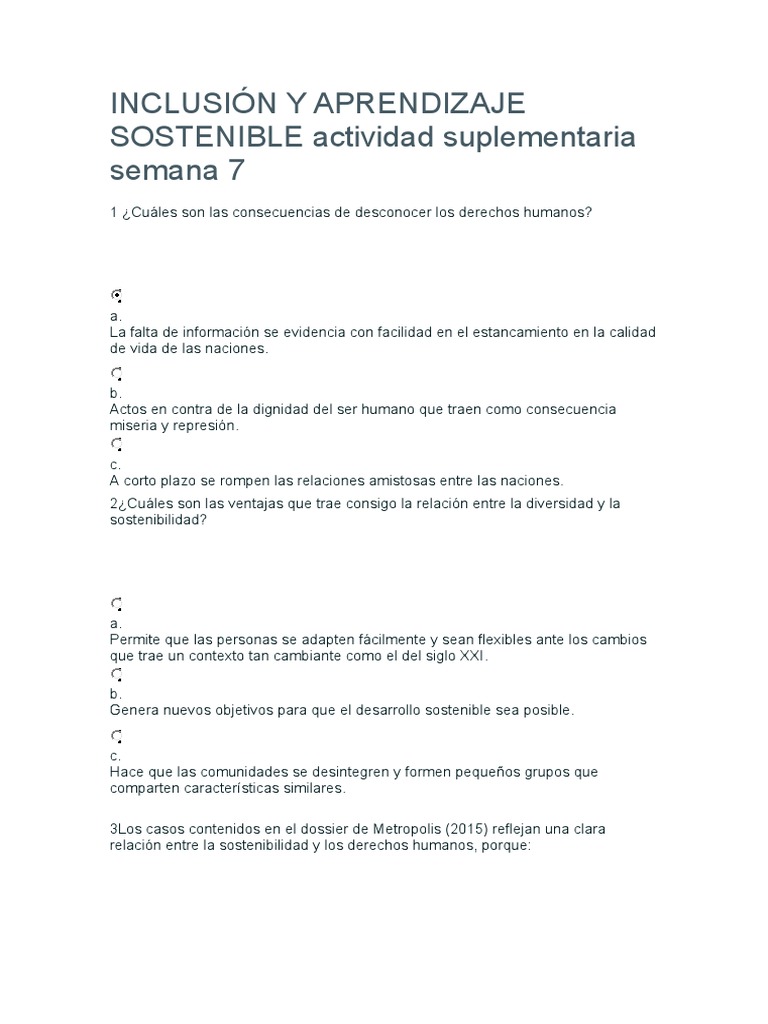 Inclusión y Aprendizaje Sostenible Actividad Suplementaria Semana 7 | PDF | Sustentabilidad ...