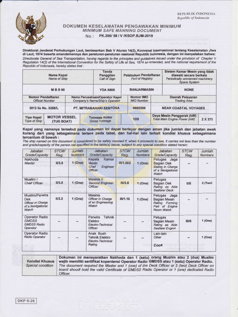 Minimum Safe Manning Certificate | PDF | Water | Watercraft