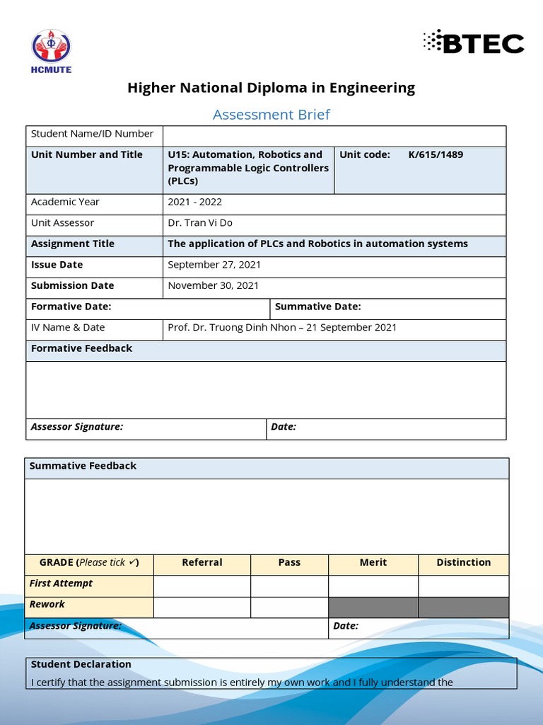 Unit 15 - PLC - Assignment - 19ED | PDF | Programmable Logic Controller | Robotics