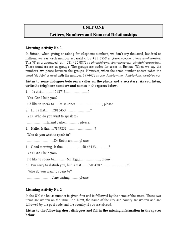 Listening Practice - Numbers and Names | PDF | Newspapers | Newspaper ...