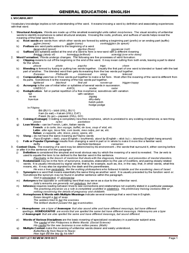 Gen Ed English 2021 | PDF | Adjective | Verb