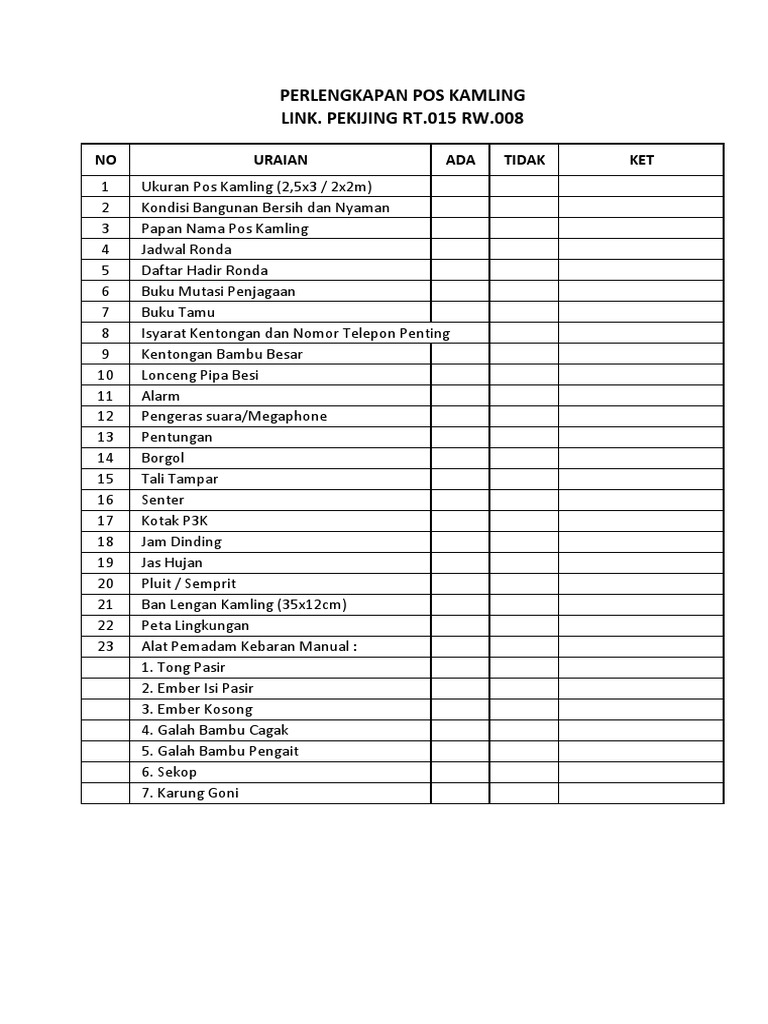 Perlengkapan Pos Kamling | PDF