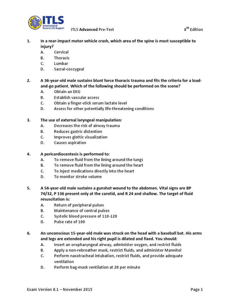 ITLC Questions 2019 | PDF | Major Trauma | Shock (Circulatory)