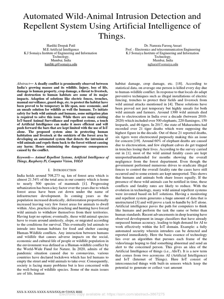 Automated Wild-Animal Intrusion Detection and Repellent System Using ...