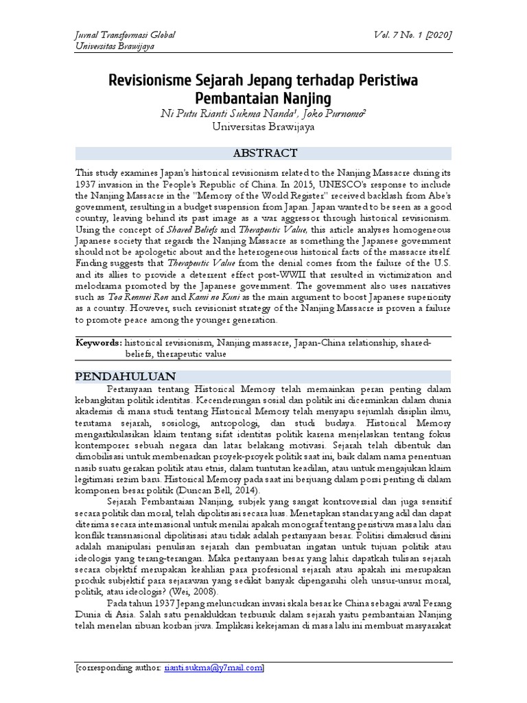 Revisionisme Sejarah Jepang Terhadap Peristiwa Pembantaian Nanjing | PDF