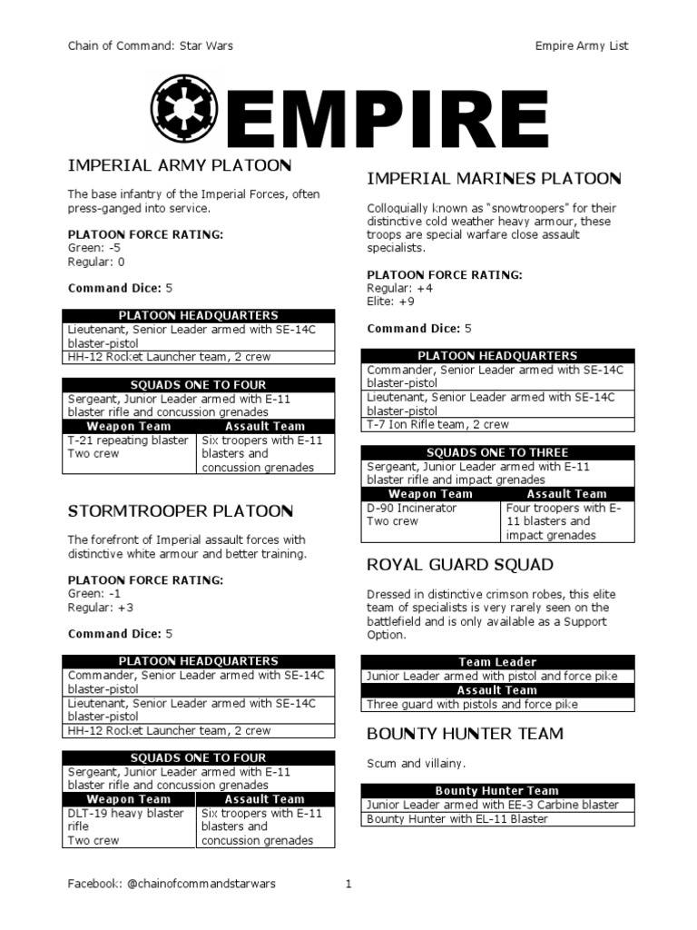 Empire: Imperial Army Platoon Imperial Marines Platoon | PDF | Platoon | Tanks